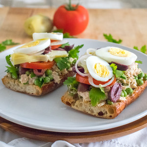 French Fish Recipes - Open-Faced Tuna Nicoise Sandwich (Pan Bagnat) on ...