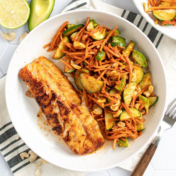 Fish Recipes - Pan-Fried Thai Red Curry Cod with Carrot, Avocado ...