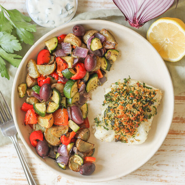 Fish Recipes - Baked Gremolata-Crusted Cod with Potatoes, Zucchini ...