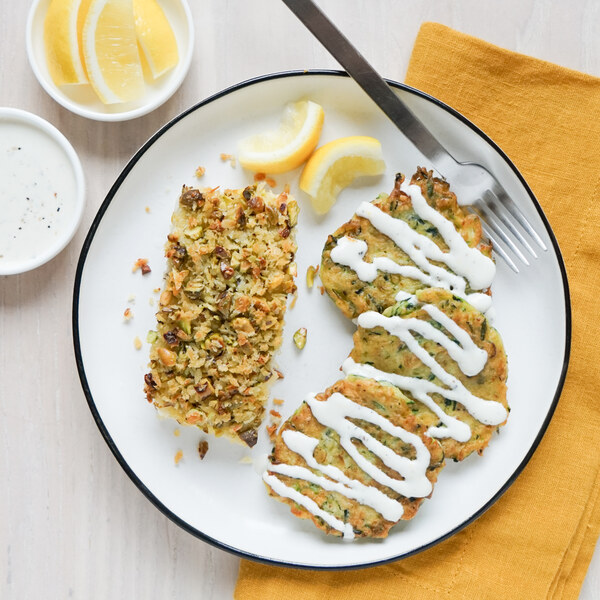 Fish Recipes - Pistachio-Crusted Halibut with Zucchini Fritters ...