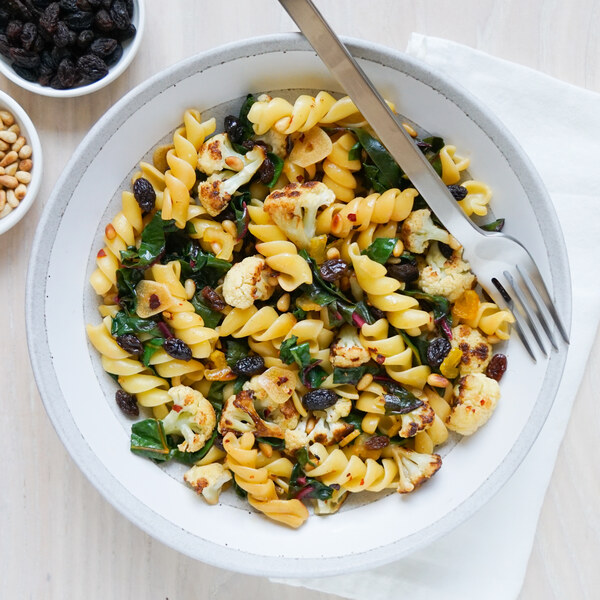 Rotini Pasta with Cauliflower, Chard, Anchovy, Raisins & Pine Nuts ...
