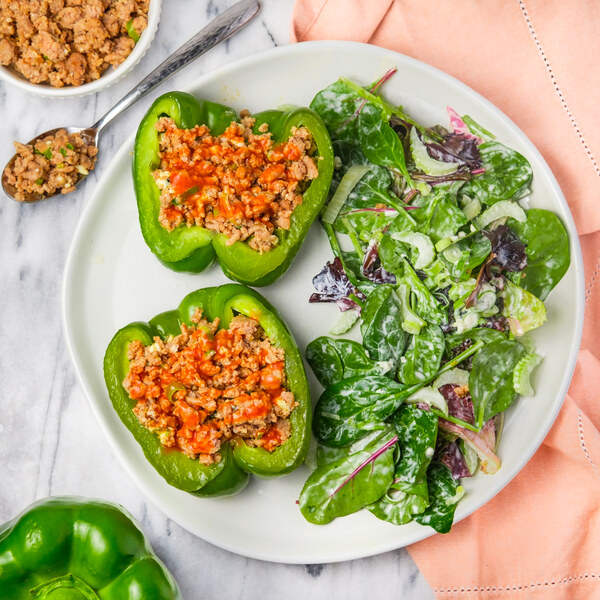 "Buffalo" Turkey Stuffed Peppers with Blue Cheese-Celery Mixed Greens ...