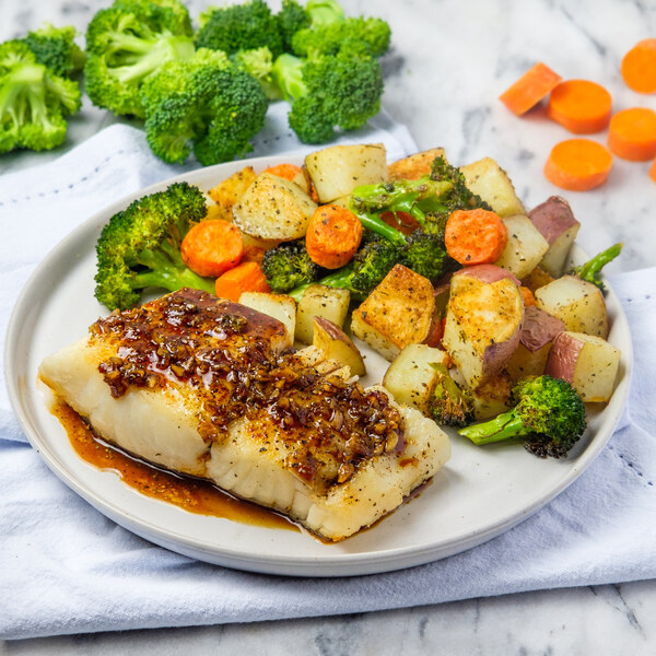 Fish Recipes - Balsamic-Sage Halibut with Roasted Potatoes, Carrots ...