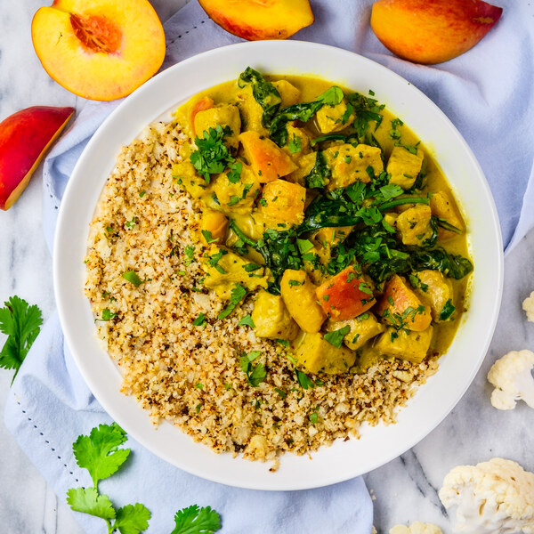 Pork Coconut Curry with Peaches, Spinach, Cilantro & Cauliflower Rice ...