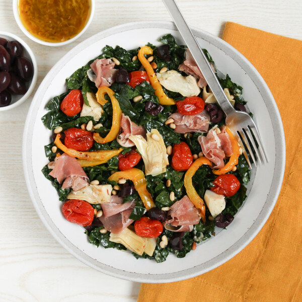 Kale Salad with Peppers, Prosciutto, Pine Nuts & Anchovy Dressing ...