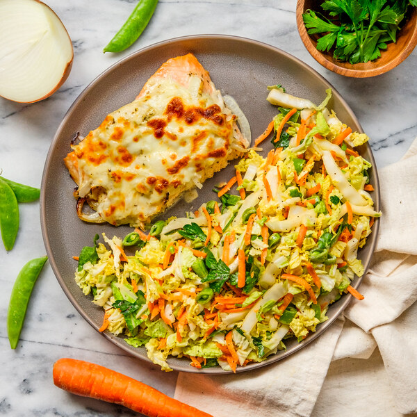 Cheesy Baked Salmon with Cabbage, Snap Pea & Carrot Slaw | Albertsons