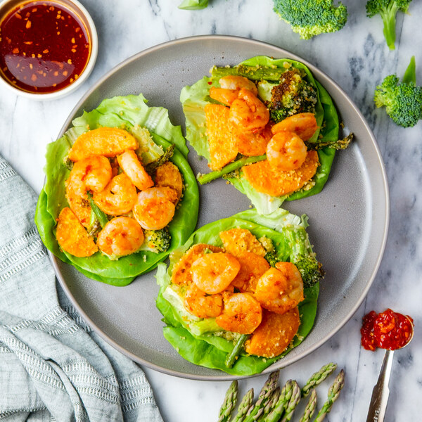 Chili Shrimp Lettuce Wraps with Asparagus, Broccoli & Sweet Potato ...