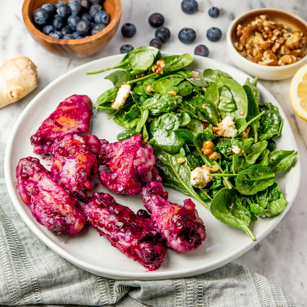 Blueberry-Ginger Wings with Walnut, Goat Cheese & Spinach Salad ...