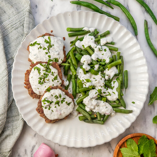 Ground Beef Fritters & Green Beans with Garlic-Herb Yogurt | Albertsons