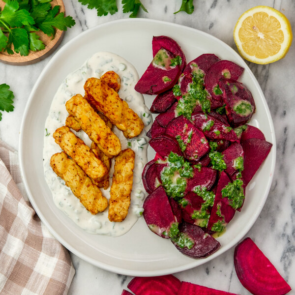 Tempeh with Charred Green Onion Sauce & Lemon-Parsley Roasted Beets ...